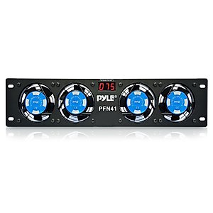 Pyle 19” Rack-Mount Equipment Cooling Fans - 110V/60Hz Power, 4 Cooler Master 80mm Case Fans, Smart Cooling System, Digital LCD Temperature Display & Installation Hardware Screw Included -PFN41