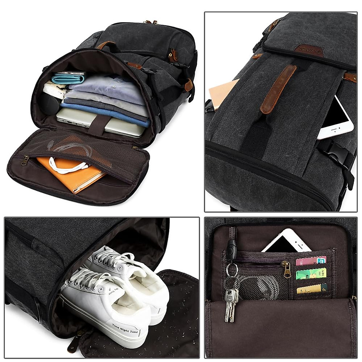 G-FAVOR 40L Travel Backpack, Vintage Canvas Rucksack Convertible Duffel Bag Carry On Backpack Fit for 17.3 Inch Laptop Bag