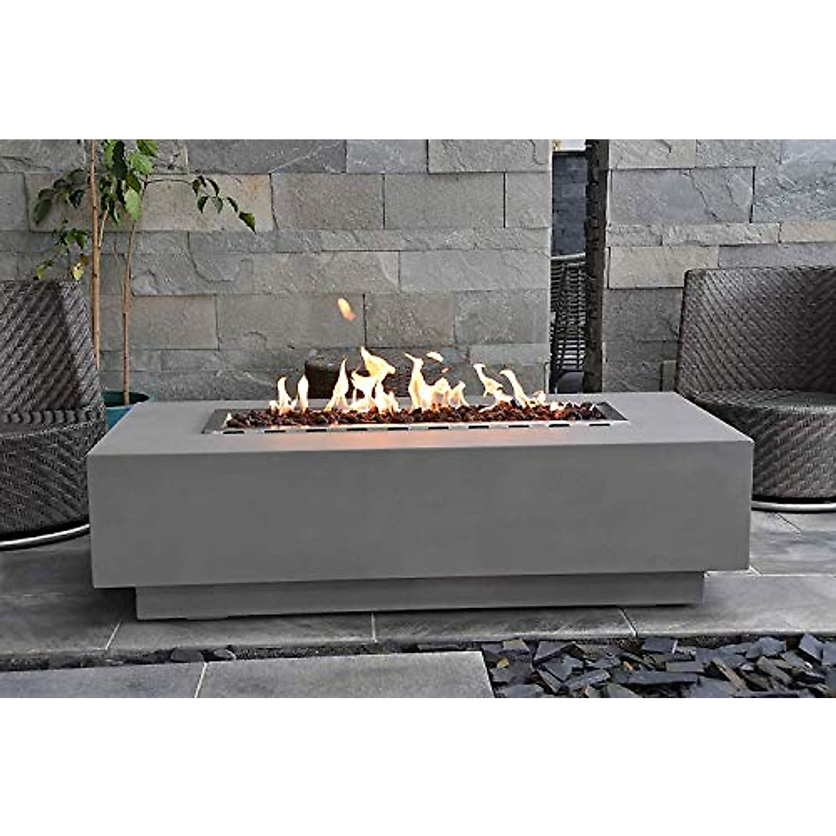 Elementi Granville Fire Table Cast Concrete Natural Gas Fire Table, Outdoor Fire Pit Fire Table/Patio Furniture, 45, BTU Auto-Ignition, Stainless Steel Burner, Lava Rock Included