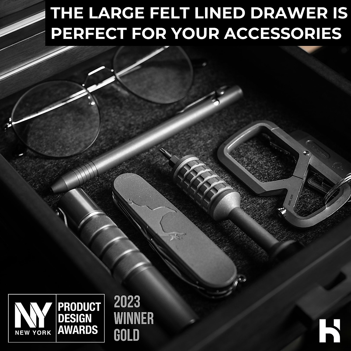 Luxury Knife Display Case for Fixed Blades and Pocket Knives – Large Drawer & Solid Wood Pillars – Wooden Knife Box – Display ESEE Knives, Benchmade, WESN and More – Christmas Gift for Men