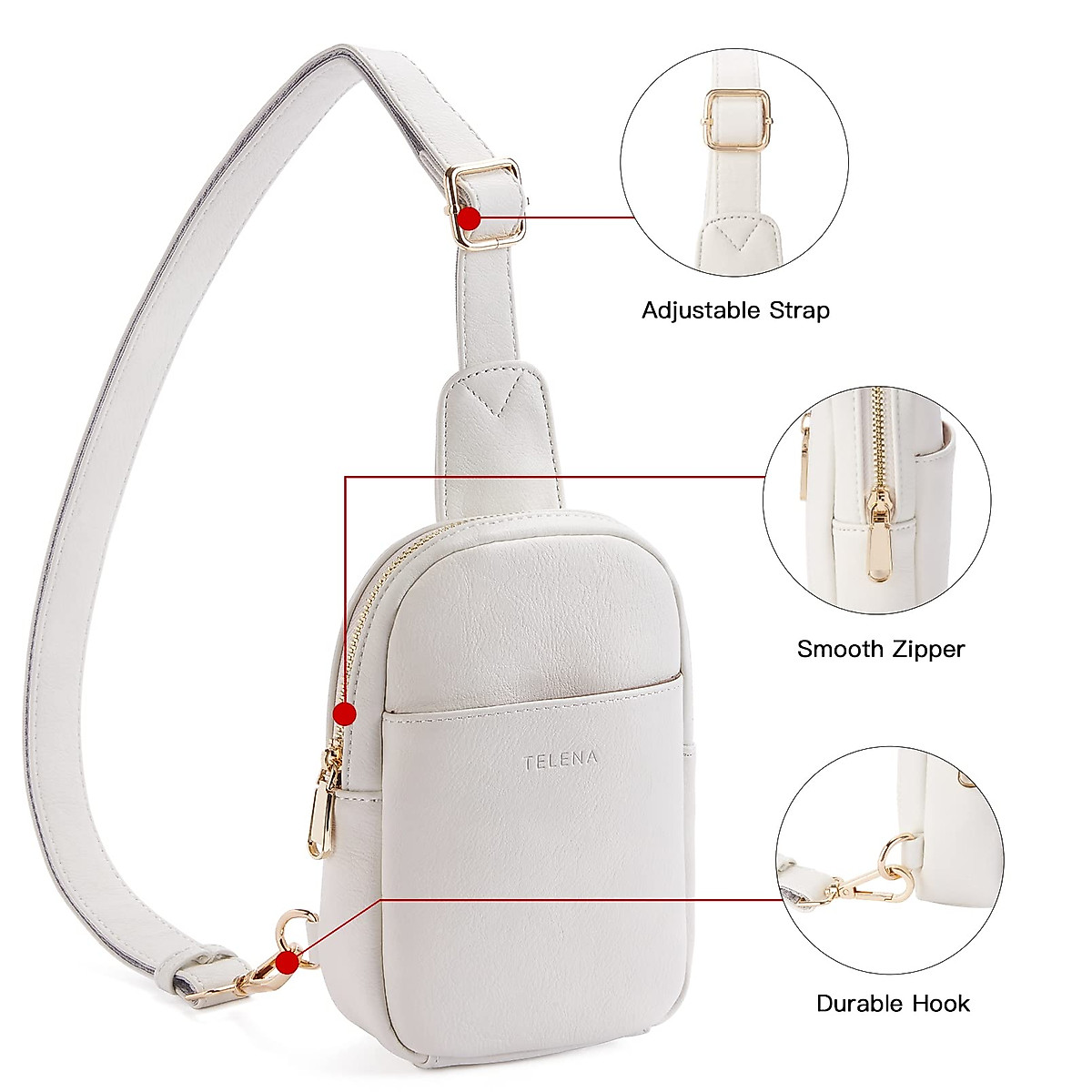 Telena Small Sling Bag for Women Leather Crossbody Bag for Women White