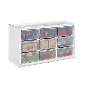 ArtBin 6809PC Store In Drawer Cabinet Sewing & Craft Organization, Plastic Storage Unit with 9 Drawers, White with Clear Drawers