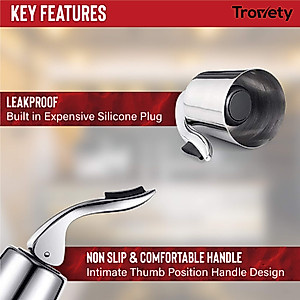 Trovety Wine Stopper Bottle Champagne Saver – Elegant Stainless Steel and Silicone Wine Saver Seals Out Air and Prevents Spills – Reusable, Expandable Bottle Keeper for Reds, Whites, Prosecco (1)