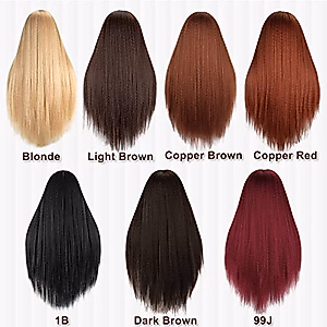 NOSTALGIA 32 Inch Copper Brown Kinky Straight Wig - Natural Kinky Wig for Black Women - Yaki Straight Hair Wig - Synthetic Middle Part Wigs - Daily Party Wig