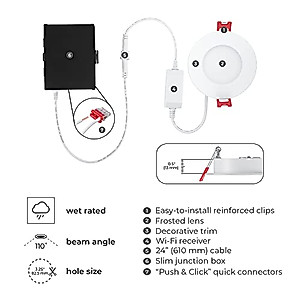 Globe Electric 50466 Wi-Fi Smart 3" Ultra Slim LED Recessed Lighting Kit 2-Pack, No Hub Required, Voice Activated, 7 W, Multicolor Changing RGB, Tunable White 2000K - 5000K, 390 Lumens, Wet Rated