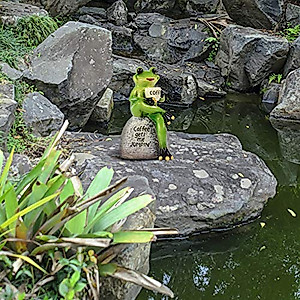 Frog Garden Statues Figurines, Frog Sitting on Stone Statue, Frogs Decor Garden Statue For Yard Ornaments and Fairy Garden Accessories, Indoor Outdoor Decoration Sculpture, Frog Gifts For Best Friend