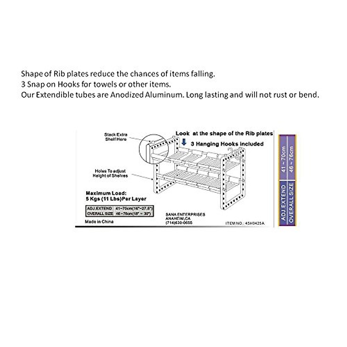 Our under sink storage shelf creates organization space, can custom fit both height and width, goes around pipes, and gets you organized