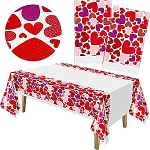 Valentine Tablecloth Disposable Plastic Valentines Table Cover Multi-Color Hearts Tablecloth for Valentine's Day Party Supplies, 42 x 70 inch (2)