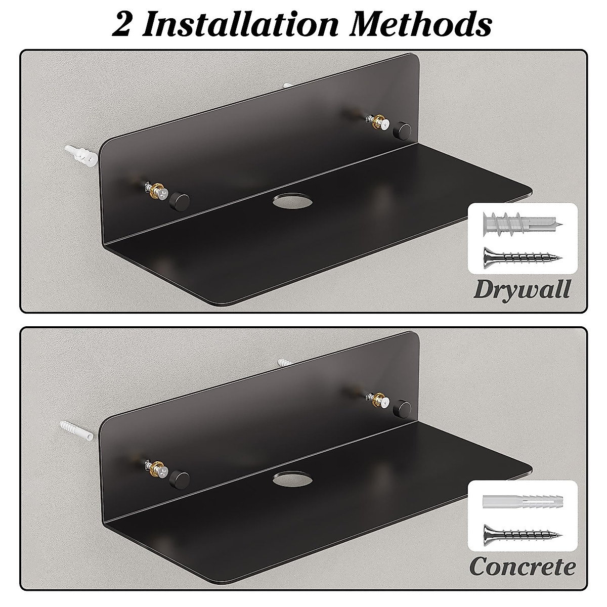 Dr.DJ Floating Shelves Metal Wall Mounted Set of 2 Black- Easily Expand Wall Space - Metal Hanging Shelves Display Shelves for Wall Storage for Bedroom, Gaming Room, Living Room, Bathroom, Office