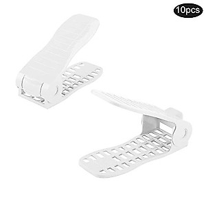 SOONHUA 10 Pcs Plastic Shoes Holder, Double Layer Adjustable Shoes Rack Organizer Storage Holder Space Saving
