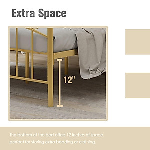 AUFANK Queen Size Canopy Bed Frame Four-Poster Metal Platform Bed with Headboard and Footboard Sturdy Heavy Duty Steel Slat Support No Box Spring Needed Gold