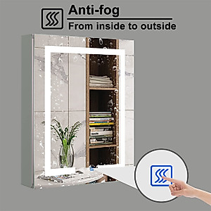 Liviza LED Bathroom Medicine Cabinet with Mirror, 24 x 30 Inch, Recessed or Surface Lighted Medicine Cabinet, Defog, Auto Memory Light Setting, 2 Outlets, Storage Shelves (Left Soft Close Hinge)