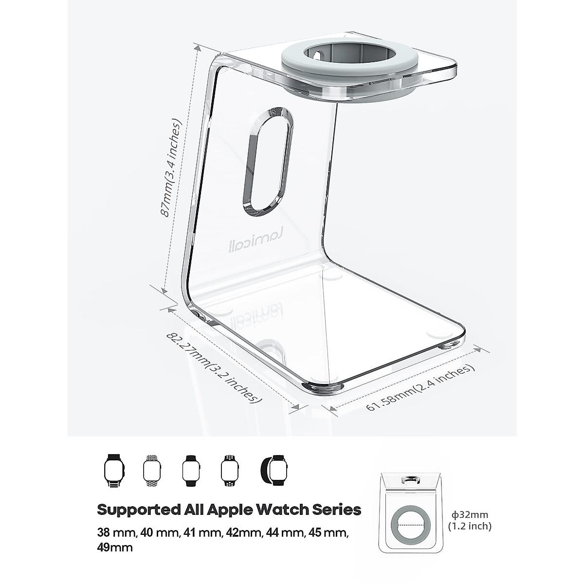 Acrylic Watch Stand for Apple Watch Charger - Lamicall Desk Watch Charging Dock, Transparent Clear iWatch Charger Holder Nightstand, Fit for All Apple Watch, Series SE, Ultra, 10/9/8/7/6/5/4/3/2/1