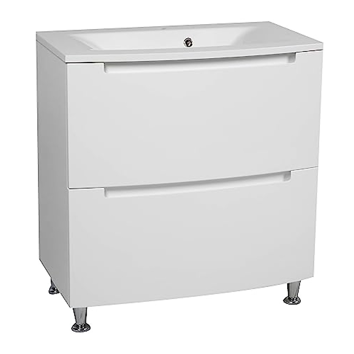 Sample of Cabinet Finish | Modern Free Standing Bathroom Vanity with Washbasin | Delux White Hight Gloss Collection | Non-Toxic Fire-Resistant MDF-Omega Collection R-line 32"