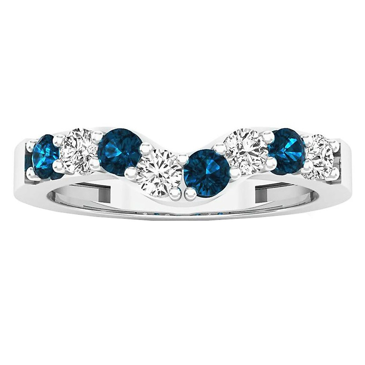 Dazzlingrock Collection 0.50 Carat (ctw) 14K Blue & White Diamond Wedding Band Guard Ring 1/2 CT, White Gold, Size 6.5