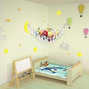 EndSource Stuffed Animal Net or Hammock, Upgraded Large Handmade Durable Macrame Toy Hanging Storage for Girls Boy, Net Holder Organizer in Nursery Playroom Bedroom Kid Room Corner, White (ED0029SS)