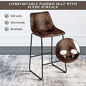 COSTWAY Set of 4 Bar Stool, Vintage Faux Suede Bar Stools, with Metal Legs, Back and Footrest, Upholstered Stool Chairs for Home Kitchen, Pub (Grey, 4)