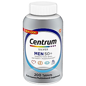 Centrum Silver Men's 50+ Multivitamin with Vitamin D3, B-Vitamins, Zinc for Memory and Cognition - 200 Tablets