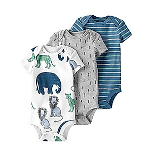 Little Planet Baby 3-Pack Organic Cotton Short-Sleeve Rib, Safari, 3 Months