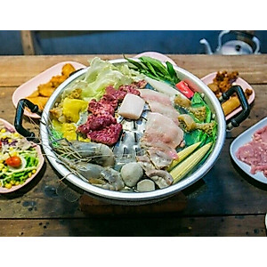 Cozinest Mookata Thai Korean BBQ Smoke Steak Grill Charcoal Pan Pork Hot Pot Aluminium Asian Cookware Style 12" 14" 16" (12 inch (30 cm))