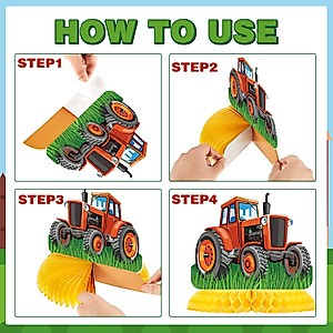 Zonon 6 Pieces Tractor Party Decorations Tractor Honeycomb Table Centerpiece Tractor Birthday Party Supplies Table Toppers for Baby Shower Party Supplies Farmhouse Truck Decor, 6 Designs