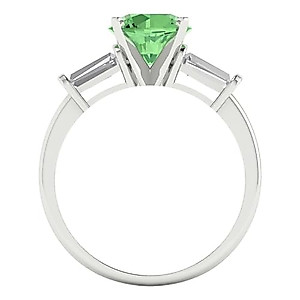 Clara Pucci 2.0 ct Round Cut 3 stone Solitaire Green Simulated Diamond Engagement Promise Anniversary Bridal Ring 18K White Gold 6.75