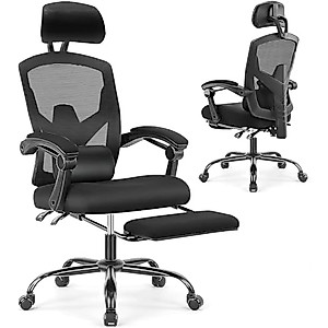 Ergonomic Office Chair with Footrest, Computer Desk Chair for Adults, High Back Mesh Rolling Swivel Reclining Chairs with Wheels Headrest Armrest, Black