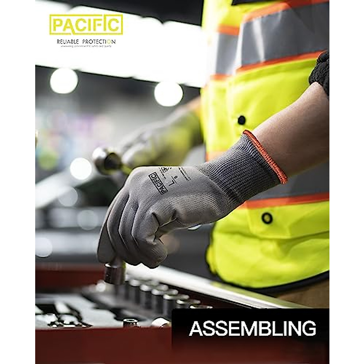 PACIFIC PPE Work Gloves for Men and Women, Touchscreen Working Gloves, 12 Pairs Bulk Pack Mechanic Gloves, PU Coated, Mens Gardening Gloves, Lightweight, Grey, Large