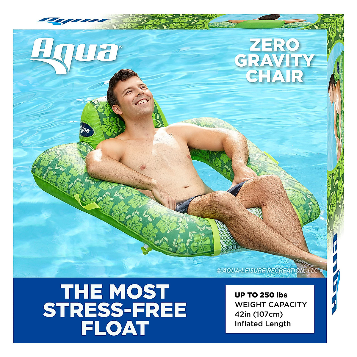 Aqua LEISURE Zero Gravity Pool Chair Lounge, Inflatable Pool Chair, Adult Pool Float, Heavy Duty Floral Trip Lime Green,(L x W x H): 40 x 42 x 16