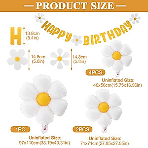10pcs set Daisy Balloons, Shower Decoration Banners,Happy Birthday Decorations Felt Bunting for Girls Boys Birthday Party Supplies(Yellow+White)