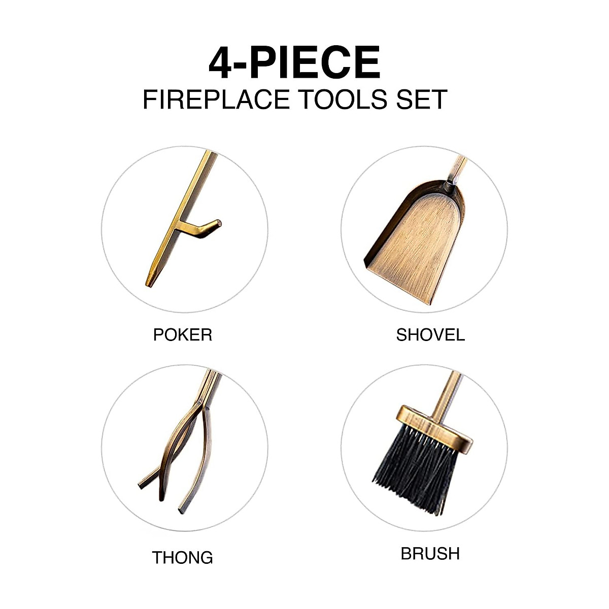 2WAYZ Fireplace Tools Set - 5 pcs Classic No-Knob Handles - Modern Fire Place Tools and Fire Pit Accessories - Powder Coated Poker, Shovel, Tongs, Brush - Easy-to-Assemble Black Iron Fireplace Tools
