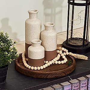 Yangbaga 11.8InWood Rustic Round Decorative Serving Tray，Ottoman Centerpiece Candle Holder Trays ，Farmhouse Tray for Kitchen Countertop& Home Decor &Coffee Table