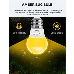LOHAS Bug Light Bulb Yellow LED Bulbs, Outdoor Porch Lights, Amber Bedroom Night Light Bulb A15 Bugs LED Bulbs, 40W Equivalent E26 Edison Bulb(5W), Warm LEDs Hallway Lighting Decorative Lamps(4 Pack)