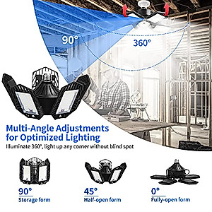 LED Garage Lights, 150W 15000 Lumens Garage Lights, Daylight Garage Lighting, Deformable Garage Ceiling Lights with 6+1 Adjustable Panels, E26/E27 LED Shop Lights for Workshop, Basement and Warehouse