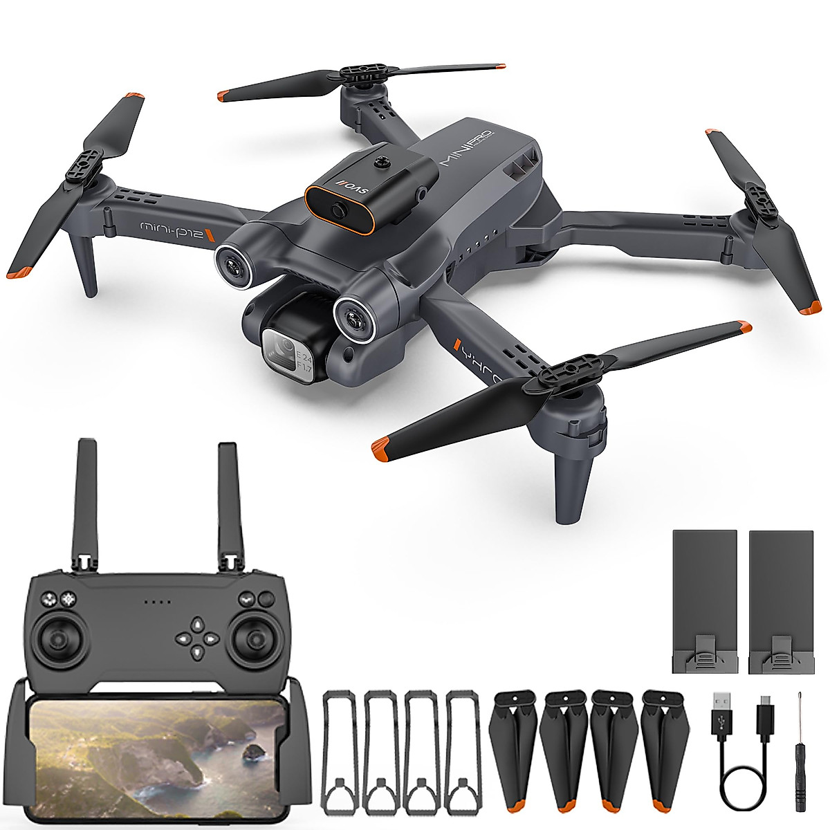 Drone with Camera for Adults Kids, 1080P HD FPV Camera Drones, 90° Adjustable Lens, Gestures Selfie, One Key Start, 360° Flips, 2 Batteries, RC Quadcopter Helicopter Toy Gift for Boys Girls