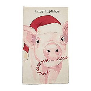 Mud Pie Farm Animal Watercolor Christmas Towel, Pig, 26" x 16.5"