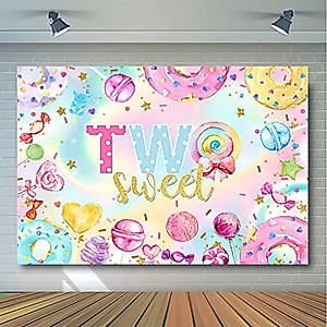 Avezano Two Sweet Donut Birthday Backdrop Sweet Candy Second Birthday Party Photography Background Blue Pink Gold Girl Happy 2nd Birthday Donut Theme Party Decoration Photoshoot Backdrops (7x5ft)