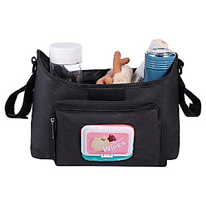 Baby Stroller Organizer - Stroller Accessories Bag Large Space with 2 Cup Holders Multiple Zipper Pockets for Bottle, Diaper, Phone, Toys - Universal Fit