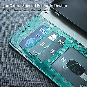 JanCalm for iPhone SE 2022 Case,iPhone 8 Wallet Case,iPhone 7 Case,iPhone SE 2020 Case,iPhone 6/6S Case (Not Plus),PU Leather [Wrist Strap] [Card Holder/Cash Slots] Stand Flip Cover (Plum Blossom)