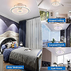 JTfany Ceiling Fans with Lights and Remote 18 Inch Flush Mount Ceiling Fan with Remote Dimmable 3 Speeds Low Profile Ceiling Fan RGB Bladeless Ceiling Fan Quiet Ceiling Fans for Bedroom Kidsroom
