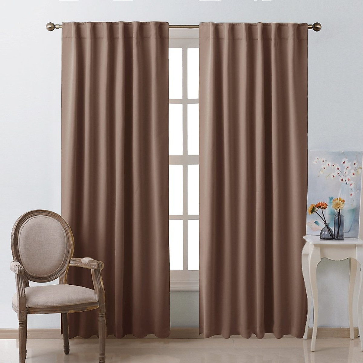NICETOWN Blackout Curtain Panel for Living Room - (Cappuccino Color) 52 inches Wide by 84 inches Long, 2 Panels Set, Insulated Room Darkening Window Drapes