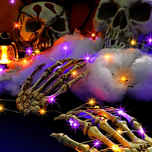 Retisee 8 Pieces Solar Orange and Purple Halloween Fairy Lights 39.37ft String Halloween Lights 120 Led 8 Modes Solar Twinkle Lights Outdoor Waterproof for DIY Balcony Patio Garden Outdoor Decorations