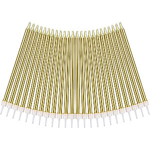 URAQT Birthday Candles, 24 Pcs Metallic Birthday Cake Candles in Holders, 5.1 inch Long Thin Golden Candles Cupcake Candles for Birthday Wedding Baby Shower Party Decoration