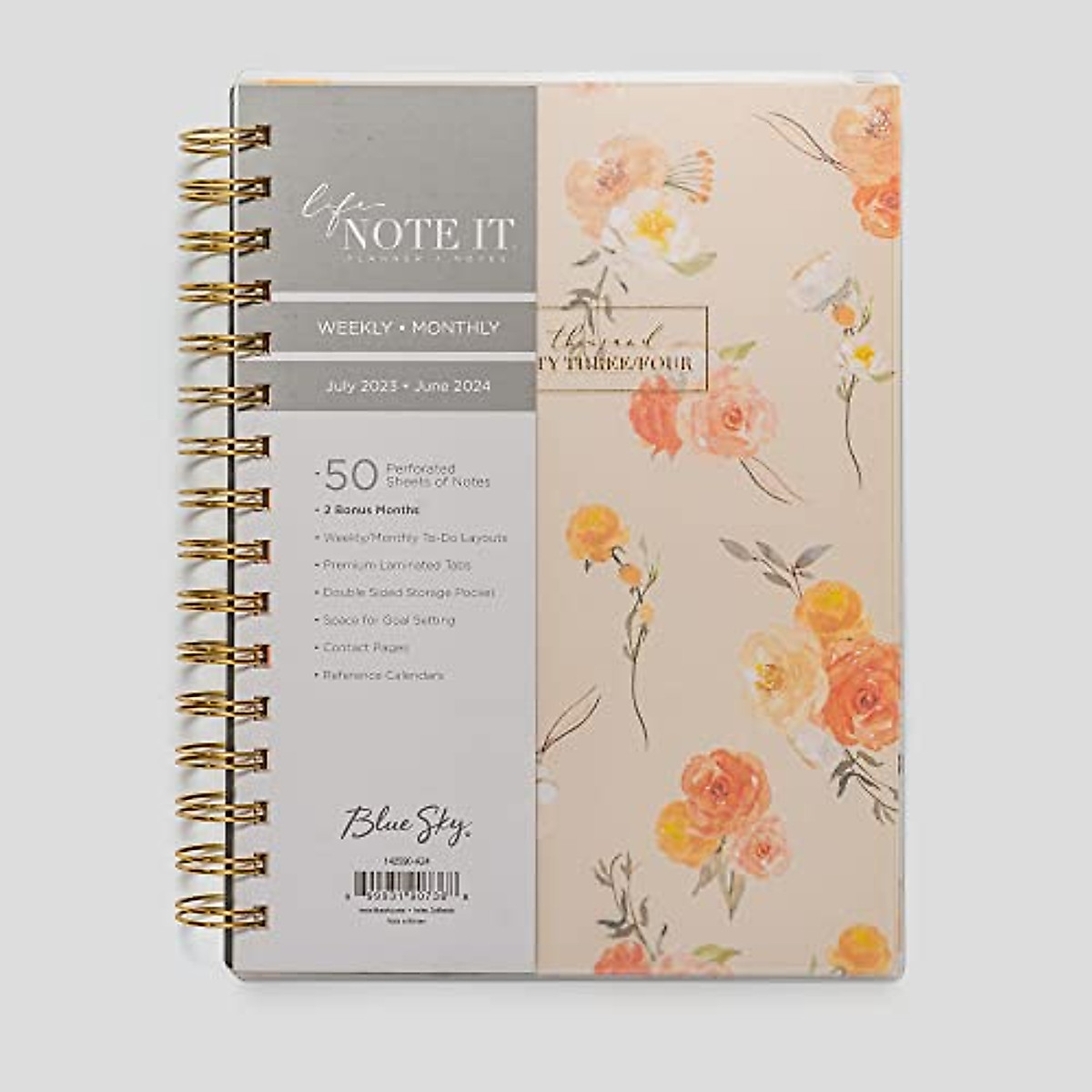 Blue Sky Life Note It 2023-2024 Academic Year Weekly and Monthly Planner Notes, 5.875" x 8.625", Frosted Cover, Wirebound, Hannah Frosted (142590-A24)