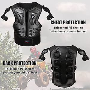 KANVIKAM Kids Motorcycle Body Armor Spine Chest Protector, Youth Dirt Bike Gear Vest for Motocross Cycling MTB ATV Skateboard Skating