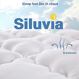 Siluvia Queen Mattress Topper with 400TC 100% Viscose Cover Extra Thick Pillowtop Cooling Mattress Topper Queen Mattress Pad White with 8-21 Inch Deep Pocket 3D Snow Down Alternative Fill