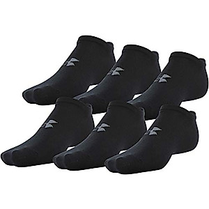 Under Armour Adult Essential Lite No Show Socks, 6-Pairs , Black , Medium