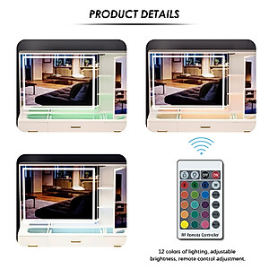 Wildhome Vanity Desk with with Mirror and Lights,Makeup Vanity with Glass Top and 7 Drawers&Cushioned Stool,Dressing Table with Drawers, Bedroom Vanity Desk for Women (White-Glass top)