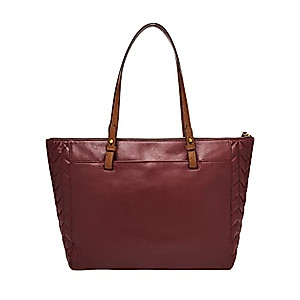 Fossil Women's Rachel Leather Tote Bag Purse Handbag, Wine w/ Quilted Gussets (Model: ZB1652609)