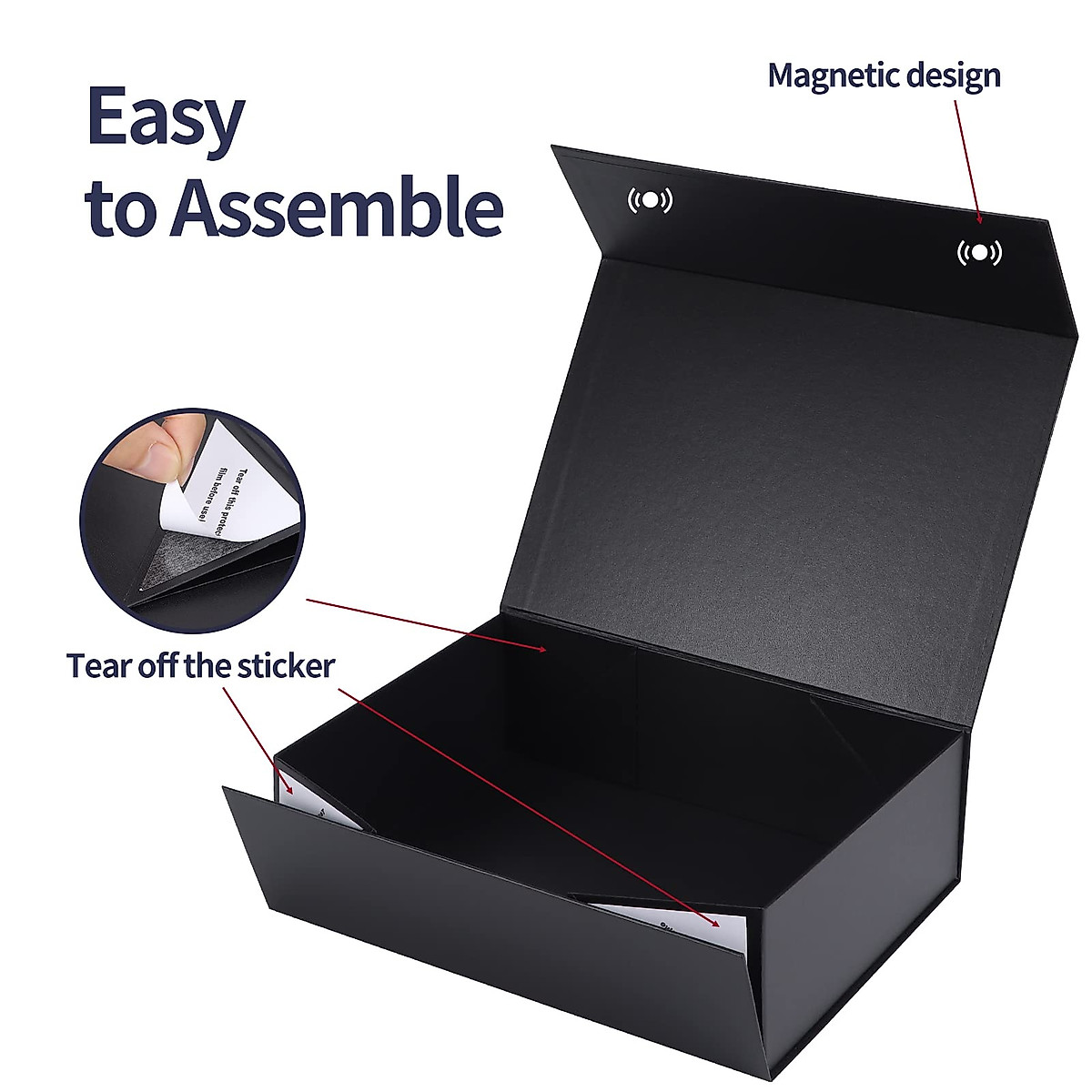 Giftgarden 4-Pack 8”x8”x4” Black Gift Boxes with Magnetic Lids, Square Collapsible Gift Wrap Box Magnet Clourse for Presents, Mothers Day, Birthday, Wedding, Bridesmaid Groomsman Proposal Box